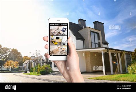 Alarm System Woman Monitoring Modern Cctv Cameras On Smartphone Near