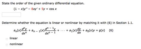 solved state the order of the given ordinary differential