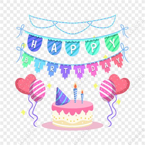 생일 일러스트 파티 컬러 장식 케이크 풍선만화배너