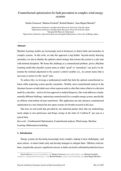 Pdf Counterfactual Optimization For Fault Prevention In Complex Wind Energy Systems