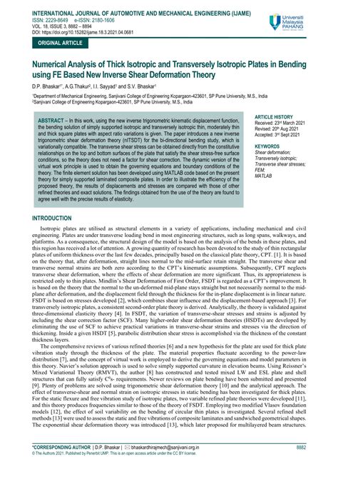 Pdf Numerical Analysis Of Thick Isotropic And Transversely Isotropic Plates In Bending Using