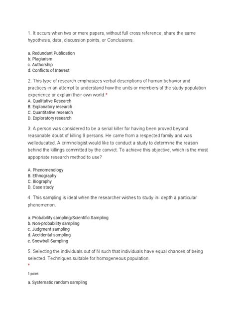 Research Quiz Pdf Sampling Statistics Statistics