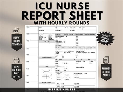 Icu Nurse Report Sheet With Hourly Rounding Icu Nursing Report Sheet