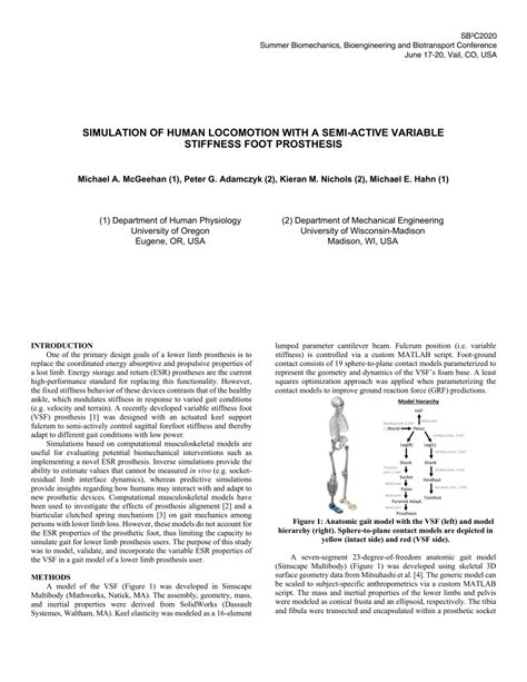 Pdf Simulation Of Human Locomotion With A Semi Active Variable