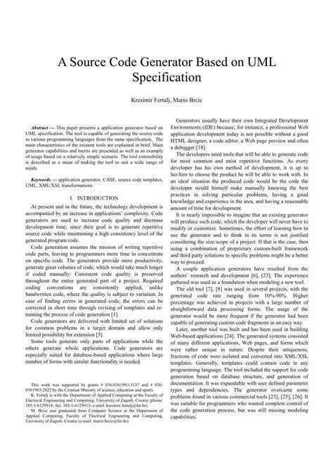 Pdf A Source Code Generator Based On Uml Specification Dokumentips