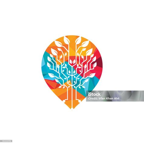 기술 트리 벡터 로고 디자인 템플릿 네트워크 트리를 핀 포인트 아이콘 로고와 연결합니다 0명에 대한 스톡 벡터 아트 및 기타