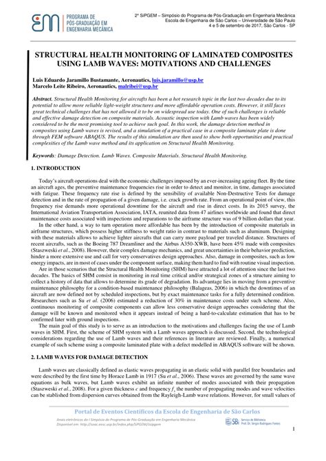 Pdf Structural Health Monitoring Of Laminated Composites Using Lamb