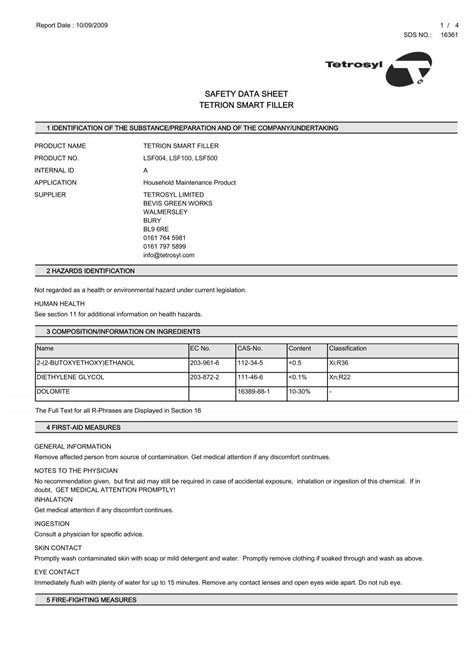 SAFETY DATA SHEET TETRION SMART FILLER Toolbank