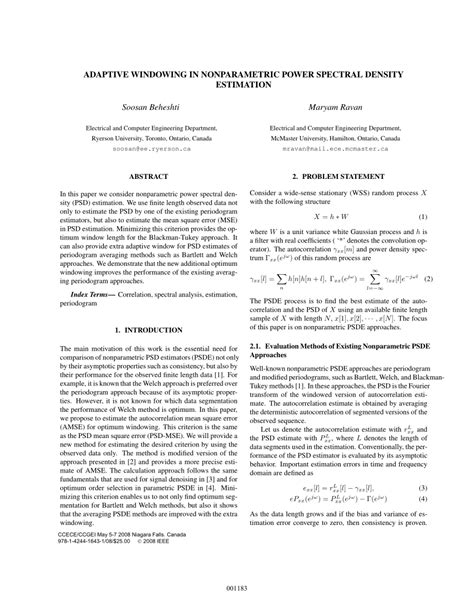 Pdf Adaptive Windowing In Nonparametric Power Spectral Density Estimation