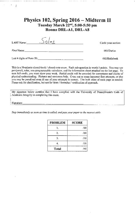 2016 midterm 02 solns practice questions solution for exam phys 102