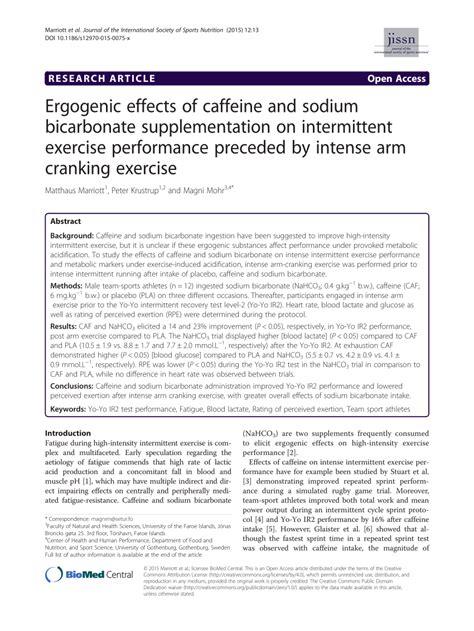 Pdf Ergogenic Effects Of Caffeine And Sodium Bicarbonate Supplementation On Intermittent