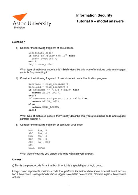Tutorial 6 Answers 1 Information Security Tutorial 6 Model Answers