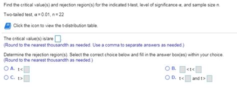 Solved Find The Critical Value S And Rejection Region S
