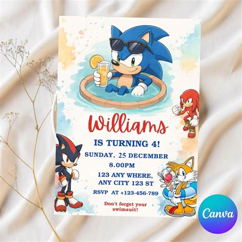 Sonic Pool Party Birthday Invitation Editable Sonic Canva Template Sonic Birthday Invite For