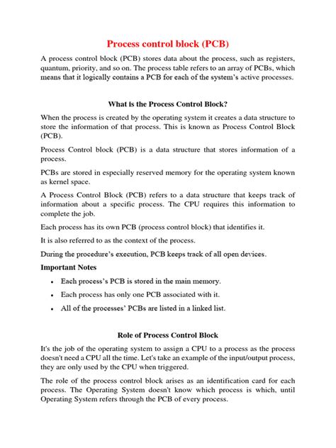 A Process Control Block Pdf Process Computing Thread Computing