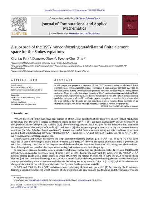 A Subspace Of The Dssy Nonconforming Quadrilateral Finite Element Space For The Stokes Equations