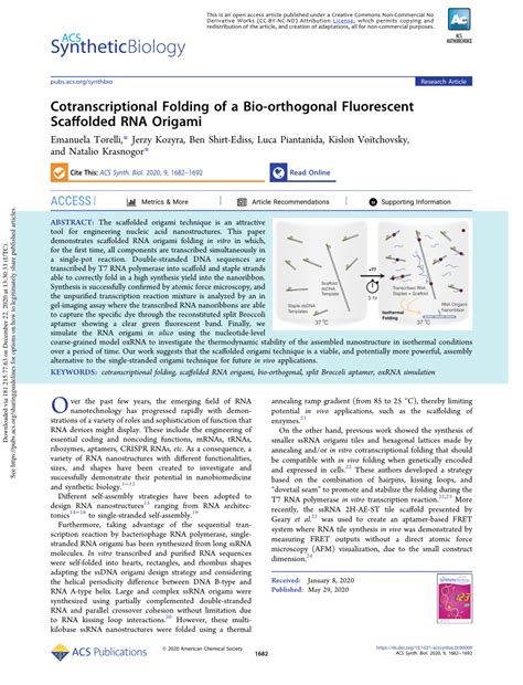 Pdf Cotranscriptional Folding Of A Bio Orthogonal Fluorescent