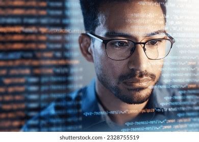 Programming Coding Man Focus Hologram Trading Stock Photo 2383452197