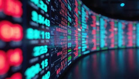Abstract Curved Led Screen Shows Dynamic Stock Market Data Numbers
