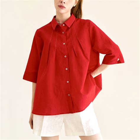 퀸잇 린넨 핀턱 스티치 셔츠 블라우스jesbl171m