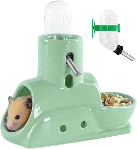 Oiibo Ceramic Hamster Water Bottle 3 In 1 With Hideout
