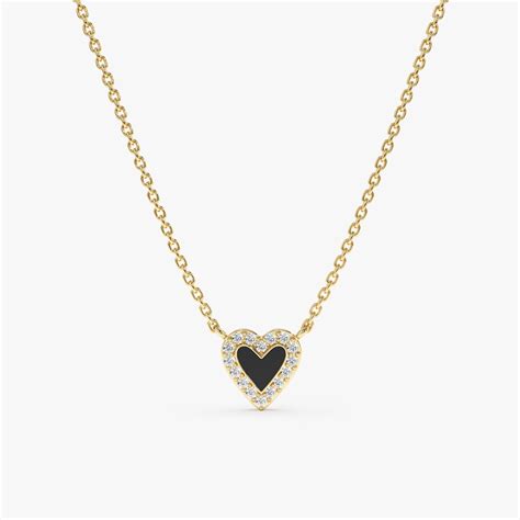 14k Diamond Heart Necklace Enamel Heart Necklace Small Heart Necklace