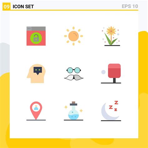 Modern Set Of 9 Flat Colors Pictograph Of Movember Moustache Farming Thought Head Editable