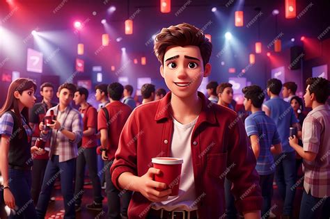 Premium Photo Young Man Holding Red Party Cup In Nightclub Dance