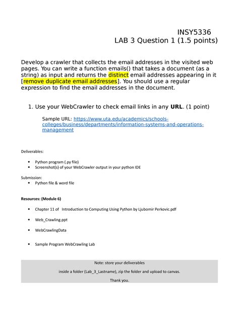 Lab Q Lab INSY LAB Question Points Develop A Crawler That Collects The Email