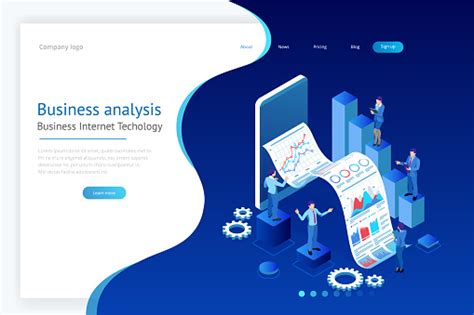 데이터 분석 비즈니스 통계 관리 컨설팅 마케팅을 위한 아이소메트릭 전문가 팀 방문 페이지 템플릿 개념입니다 Html에 대한 스톡 벡터 아트 및 기타 이미지 Istock