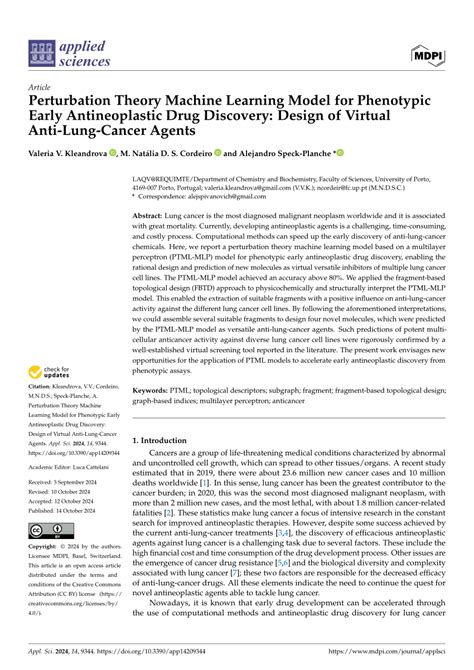 Pdf Perturbation Theory Machine Learning Model For Phenotypic Early Antineoplastic Drug