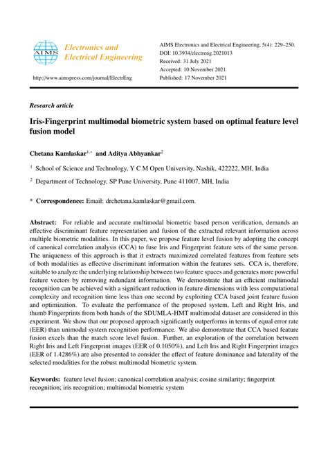 Pdf Iris Fingerprint Multimodal Biometric System Based On Optimal
