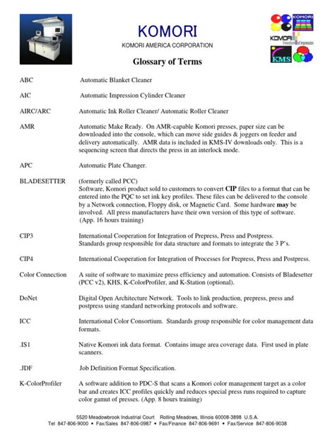 Komori Glossary Of Terms Hardware And Software Pdf Image Scanner