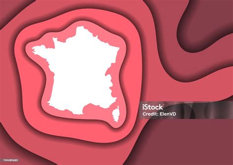 프랑스 지도 핑크 산호 색상 레이어 종이 절단 3d 파도와 다른 하나에 그림자에서 추상적 인 회로도 배너 포스터 인사말 카드에 대 한 레이아웃입니다 벡터 일러스트입니다 3