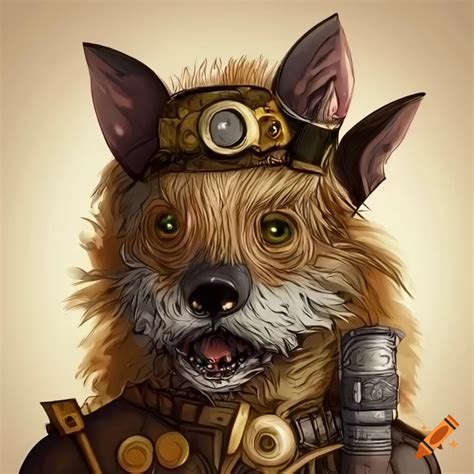 Steampunk Illustration Of A Hairy Humanoid Canine Character In Manga