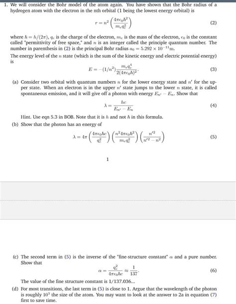 Solved We Will Consider The Bohr Model Of The Atom Again Chegg