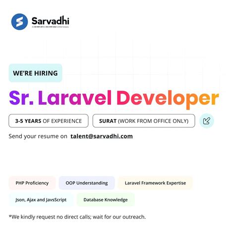 sarvadhi solutions pvt ltd on linkedin wearehiring laravel developer laravelframework