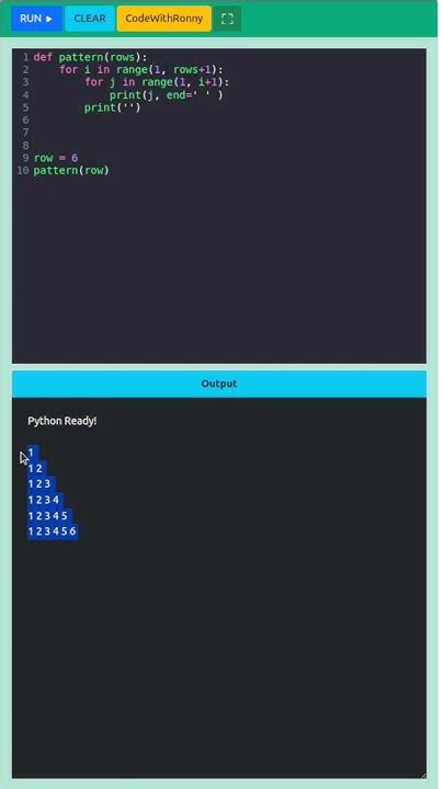 Python Pattern Question 4 Python Coding Codewithronny Youtube