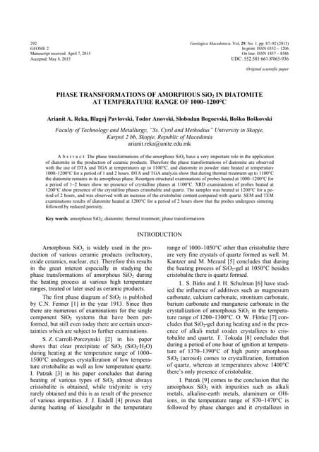 Phase Transformations Of Amorphous Sio2 In Diatomite At Temperature
