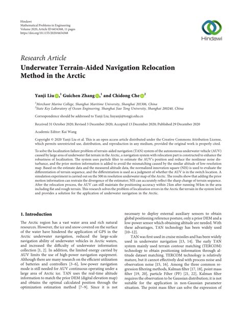 Pdf Underwater Terrain Aided Navigation Relocation Method In The Arctic