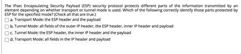 Solved The Ipsec Encapsulating Security Payload Esp
