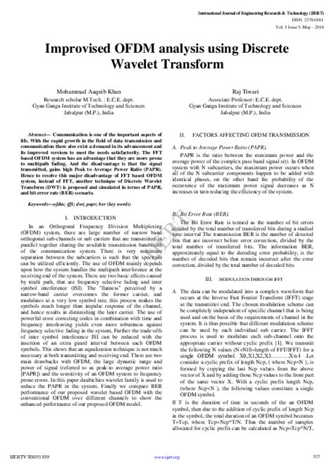 Pdf Ijert Improvised Ofdm Analysis Using Discrete Wavelet Transform
