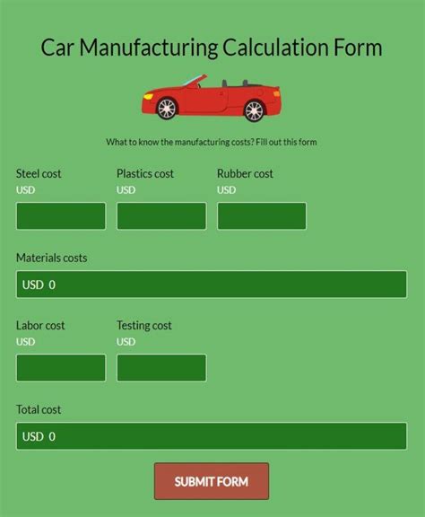 Free Tubes And Pipes Manufacturing Calculation Form Template