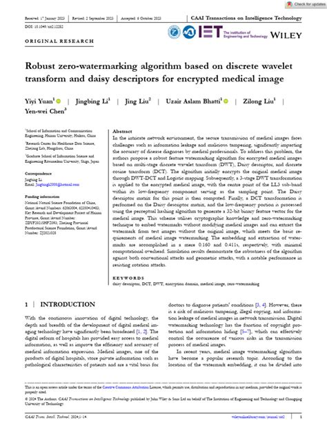 caai trans on intel tech 2024 yuan robust zero watermarking