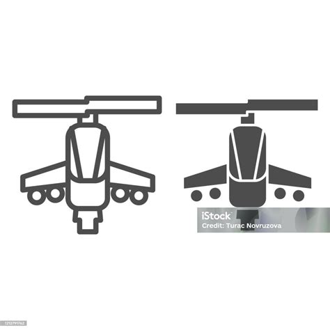 전투 헬리콥터 라인과 솔리드 아이콘 공격 무기 육군 공기 차량 기호 흰색 배경에 윤곽 스타일 그림 모바일 개념 및 웹 디자인에 대한 군사 또는 전쟁 기호 벡터 그래픽 검은