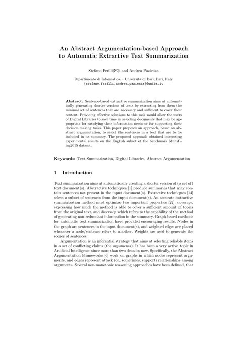 Pdf An Abstract Argumentation Based Approach To Automatic Extractive