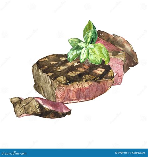 牛肉和蓬蒿 Ribeye牛排的水彩ilustration 背景查出的白色 库存例证 插画 包括有 烧焦 贝多芬 99510161