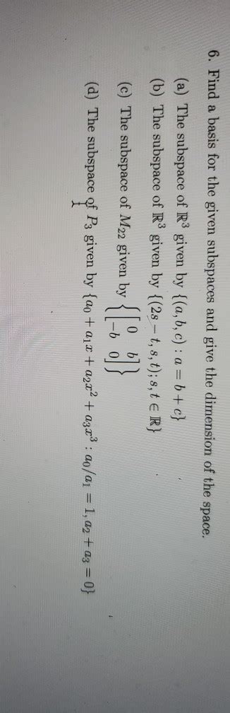 solved 6 find a basis for the given subspaces and give the