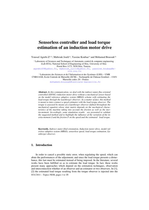 Pdf Sensorless Controller And Load Torque Estimation Of An Induction Motor Drive