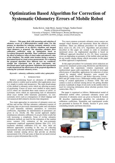 Pdf Optimization Based Algorithm For Correction Of Systematic Odometry Errors Of Mobile Robot